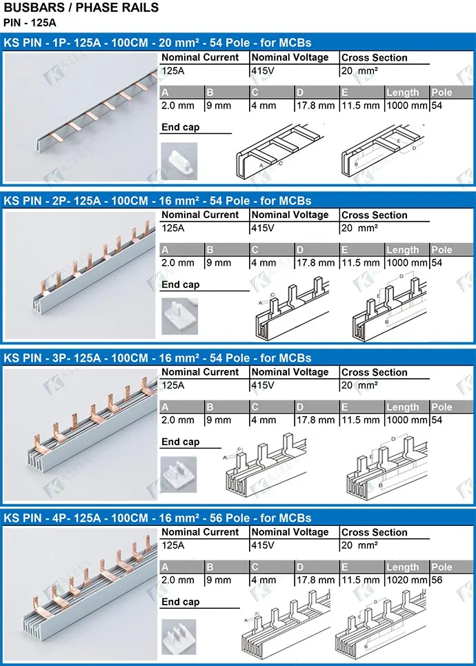 Copper Busbar 1p 125a Comb Bars Connector - Buy Copper Busbar,Bus Bars ...