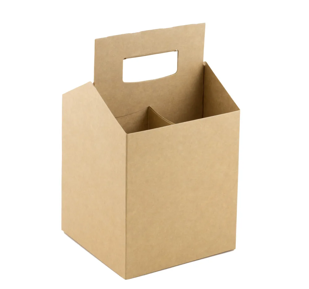 Custom 4 Pack Kraft Paper Cardboard Beer Wine Bottle Carrier