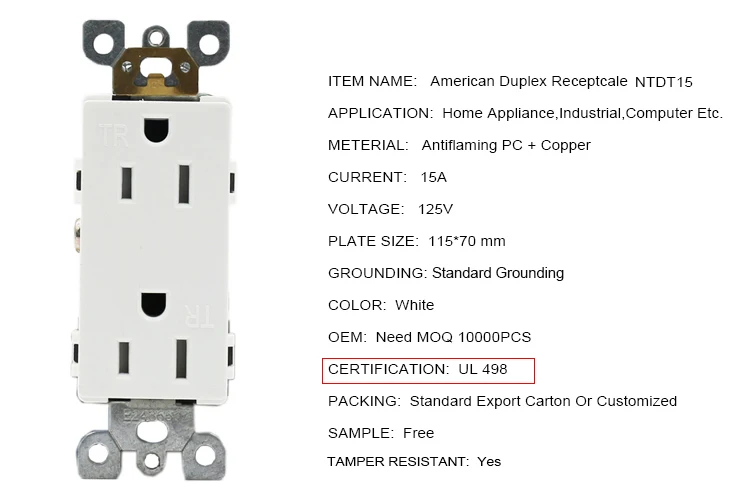 Standard Grounding Electric Socket White Color Tamper Resistant Outlets ...