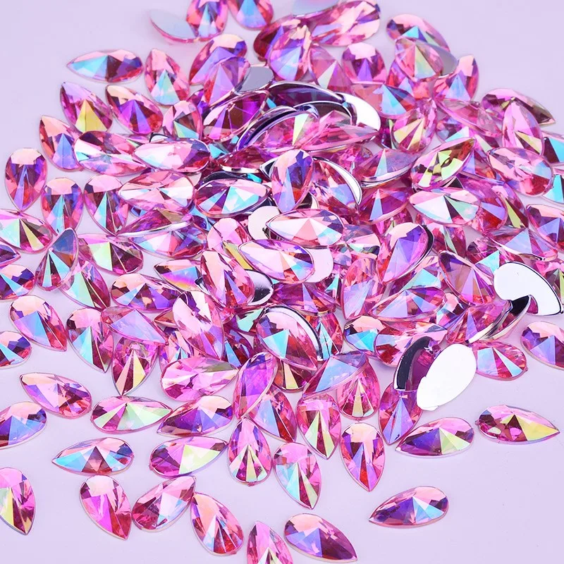 8*13mm 9*18mm Non Sewing Acrylic Strass Applique Mix Color AB Crystal ...