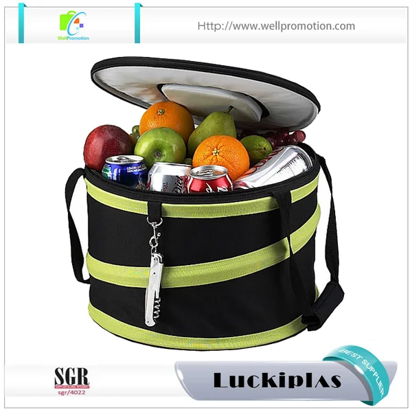 Round Barrel Collapsible Foldable Cans Cooler Bag Insulated Foods ...