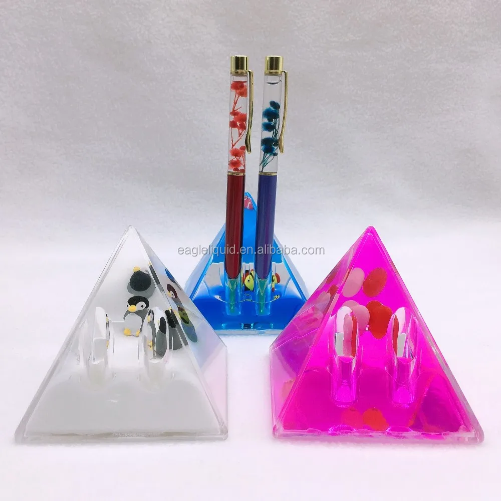 Pyramid Oil Water Acrylic Paperweight with 3D Penguin