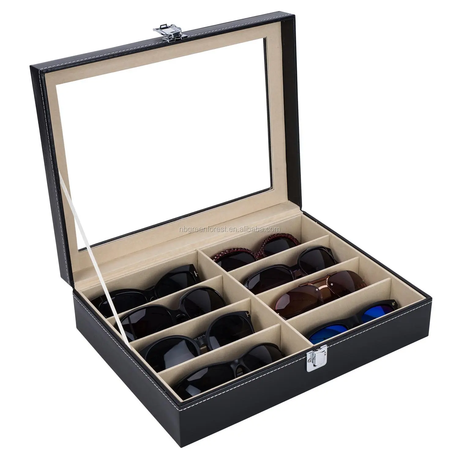 8 Slot Eyeglass Sunglass Storage Box Pu Leather Glasses Display Case ...