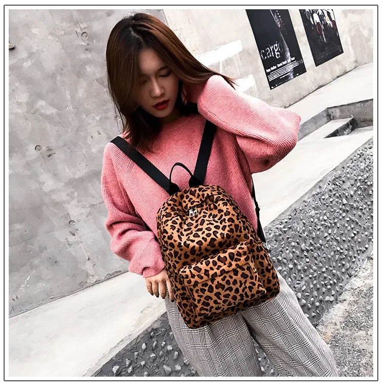 New Arrival Leopard Print Velvet Backpack Leopard Fur Bag Leopard ...