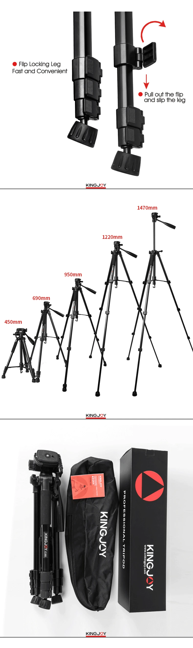 Kingjoy Flip Lock Video Camera Tripod - Professional Film Shooting Gear