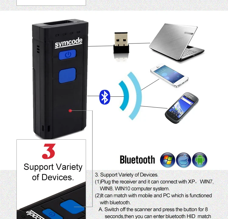 Outdoor Qr Code Reader 1d/2d Wireless Barcode Scanner Wearable Handfree ...