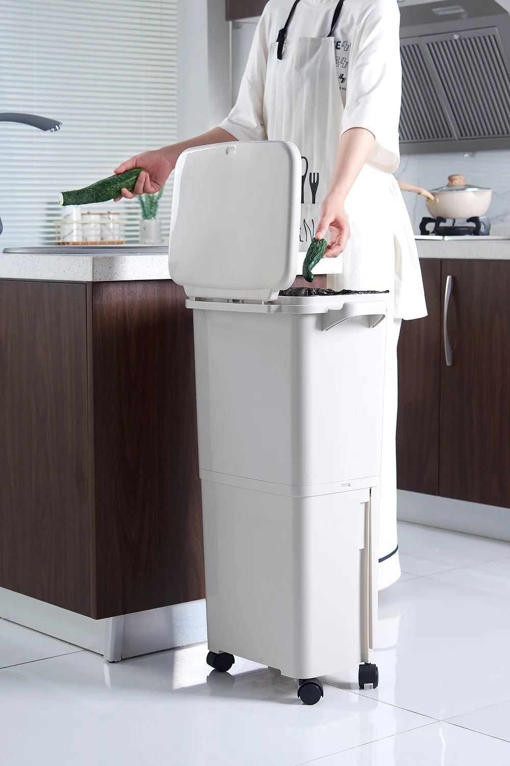 Japanese Style Household Dustbin - Double Layer Trash Can