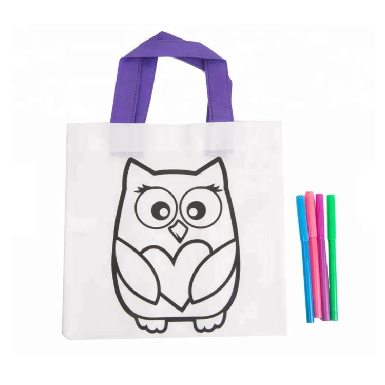 Non-woven Diy Painting Drawing Cotton Canvas Tote Coloring Bag For Kids ...