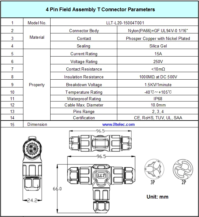 Field Installable 4 Pin T Junction Waterpoof Screw Connection T ...