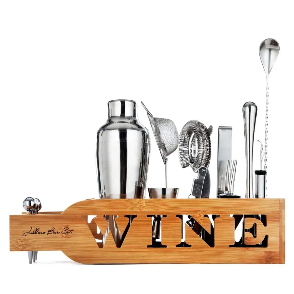 14 Pieces Premium Bar Tools Cocktail Shaker Stylish Bamboo Stand - Buy ...