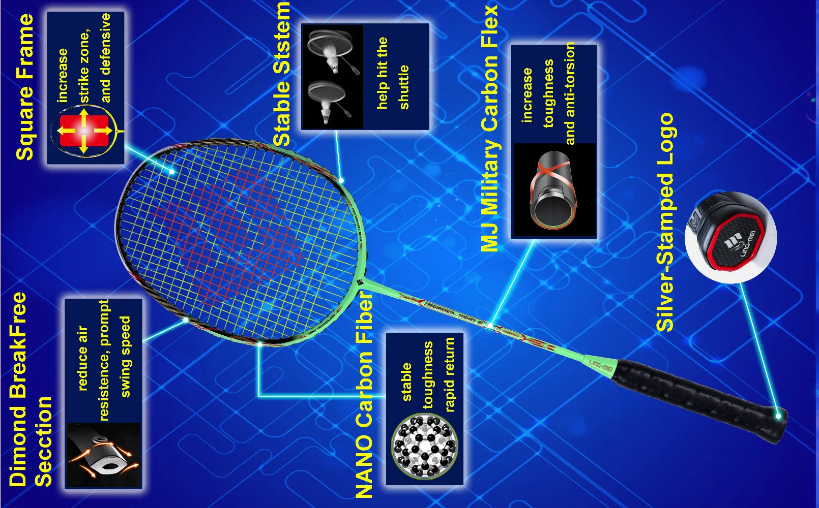 High Technology Carbon Fiber Badminton Racket H-9 - Buy Best Badminton ...