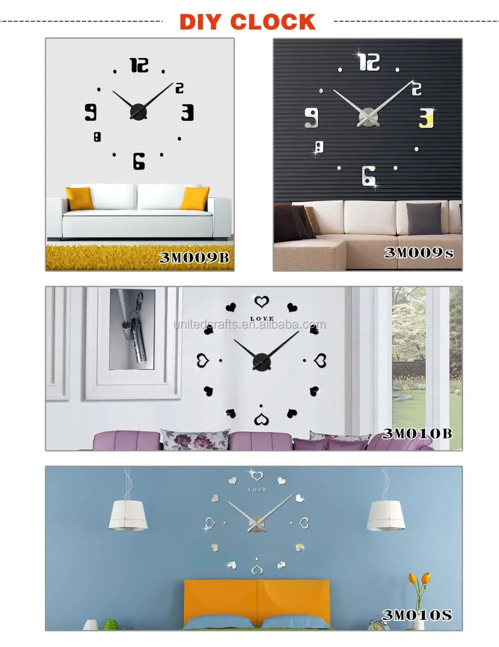 Modern Design Large Diy 3d Wall Clock Home Decor Art Watch Mirror ...