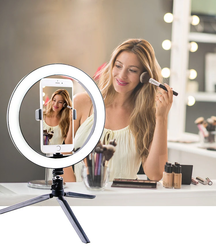 10"Ring Light LED Desktop Selfie Lamp with Tripod Stand Cell Phone ...
