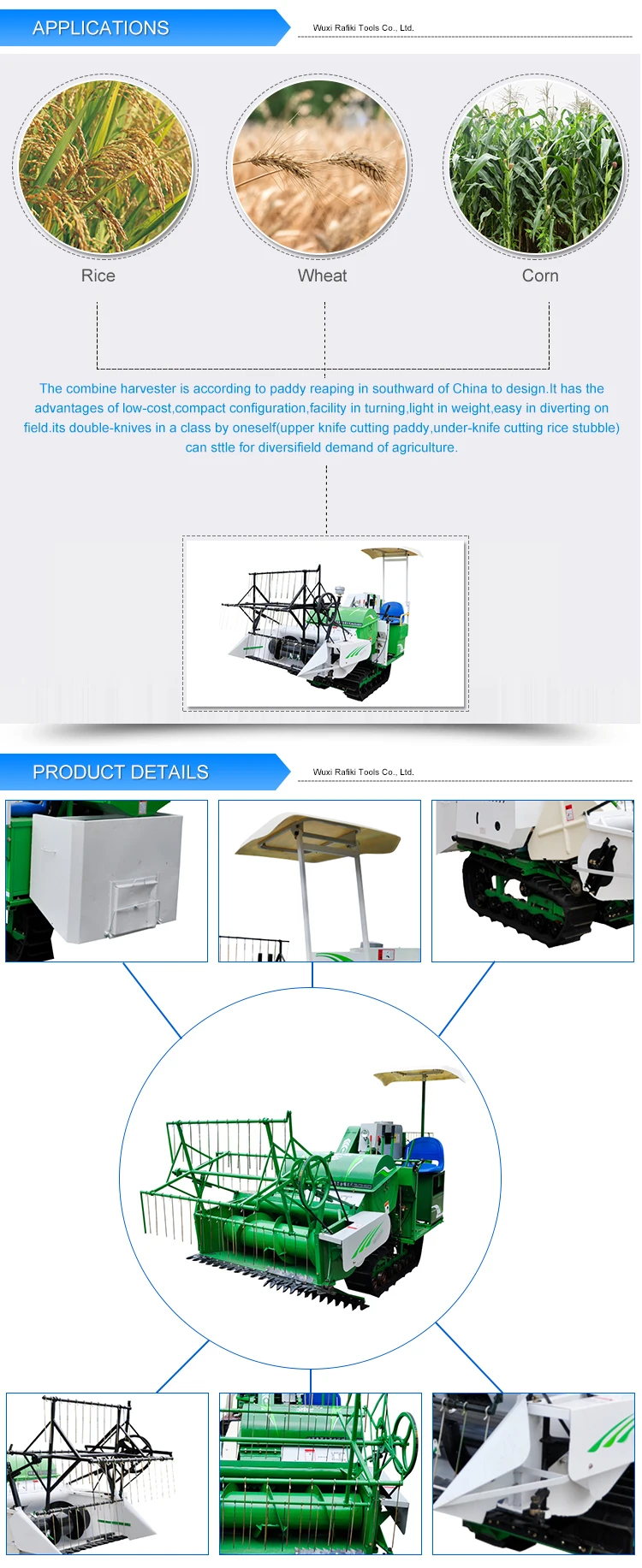 High Productivity Mini Combine Harvester for Rice and Wheat