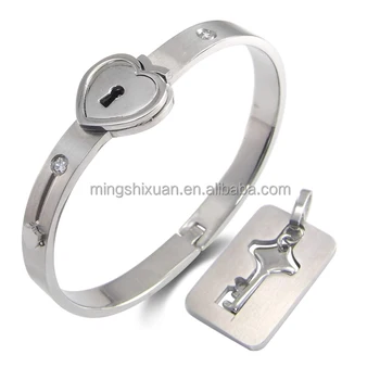 Steel Heart Lock Key Love Bangle Bracelet &pendant Couple Jewelry Set ...