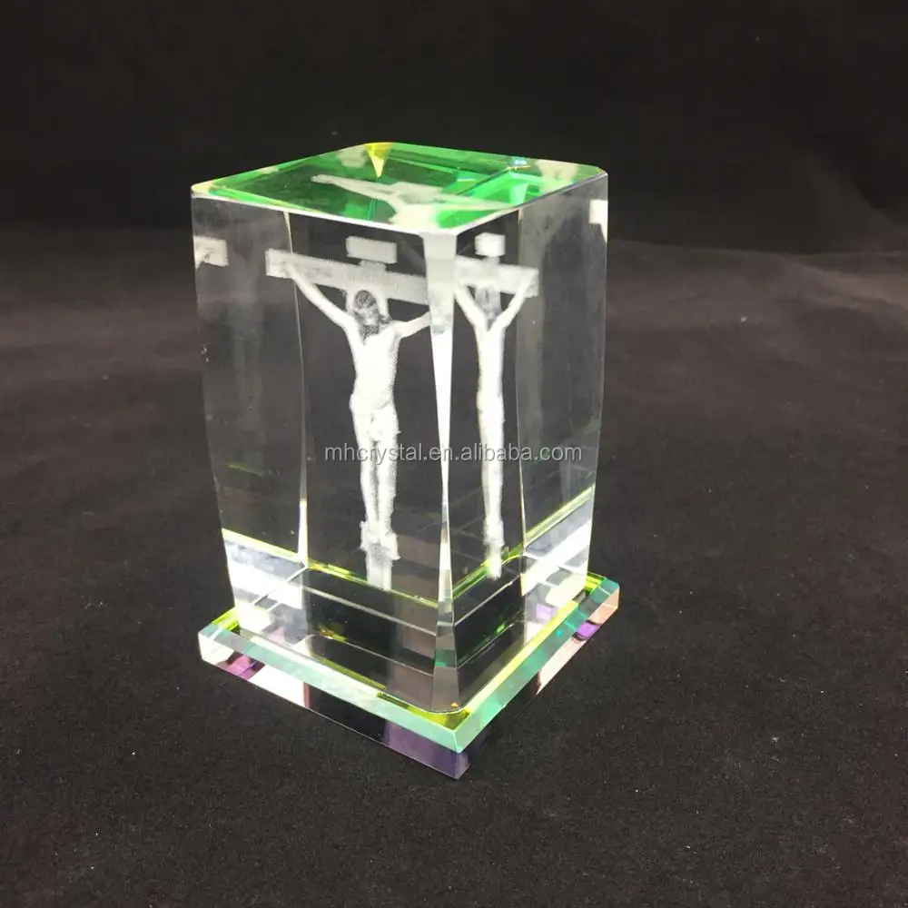 3d Art Religious Jesus Crucifix Cross Crystal Glass Laser Cube Mh-f0438 ...