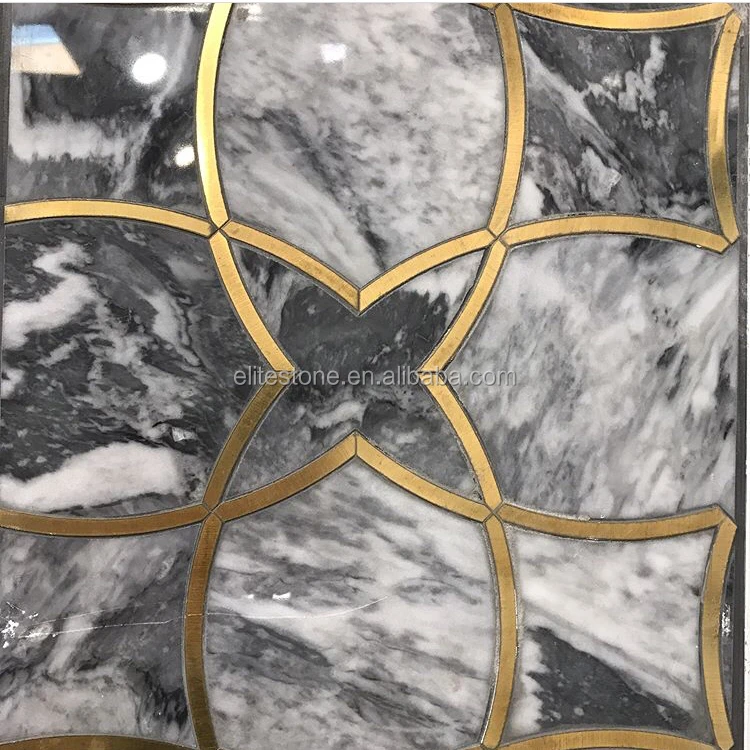 Marble Mix Gold Metal Waterjet Tile Marble Mosaic Tile