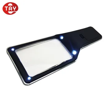 Handheld Large Magnifying Glass Rectangular Fresnel Lens 4 Led Lighted ...