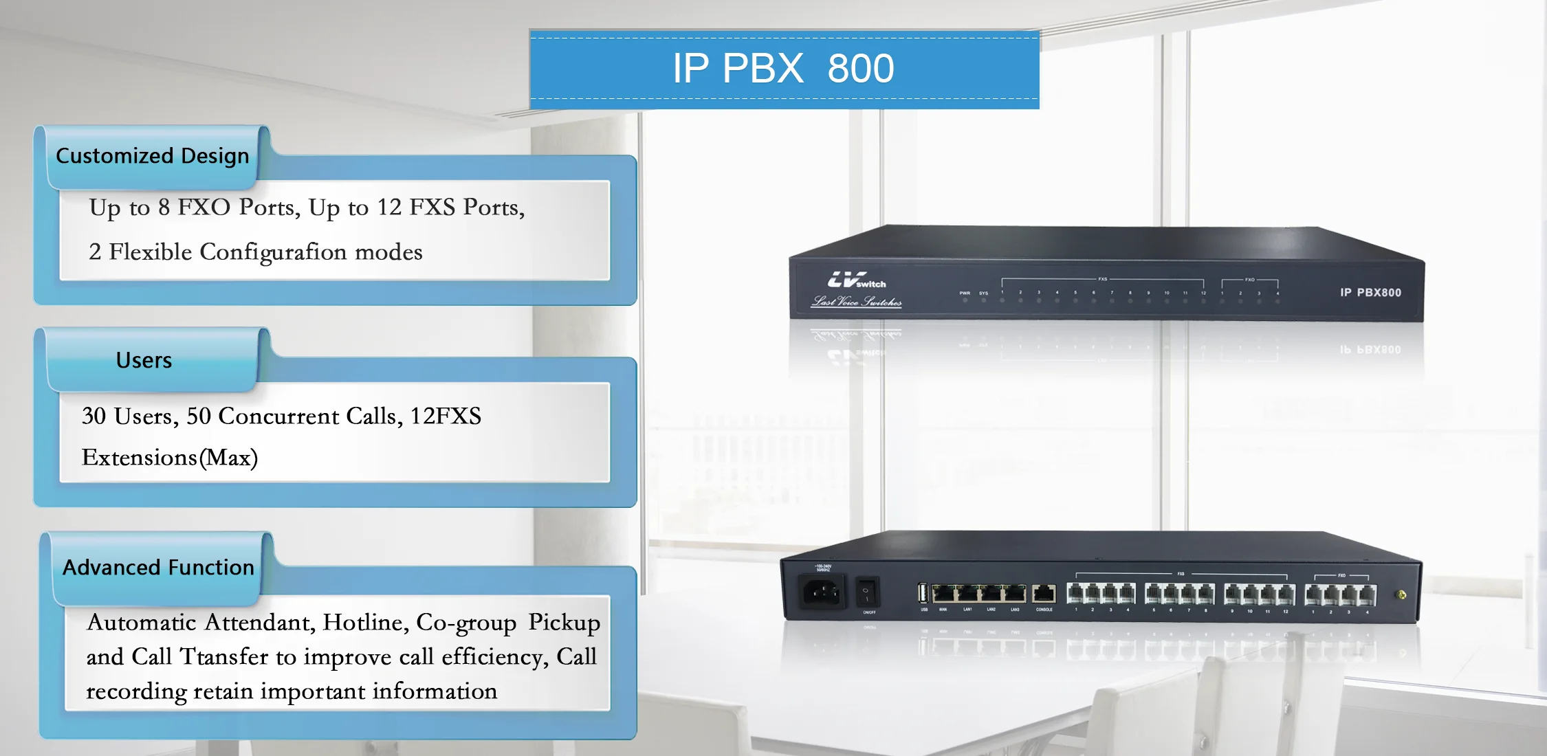 Small-size Analog And Voip Pabx Lvswitch Ippbx 800 With 8fxo 30 Sip ...