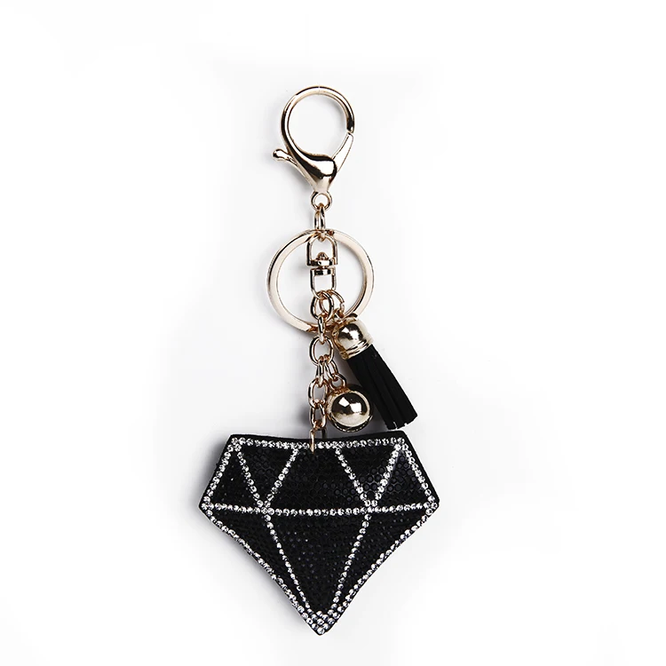 Personalized Custom Gitter Pu Tassel Crystal Diamond Shape Keychain For ...