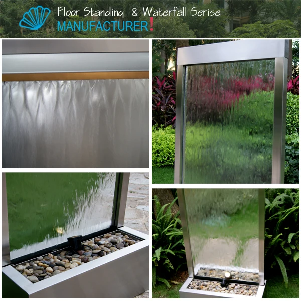Big Customized Glass Wall Waterfall Fountains Water Screen With Warm ...
