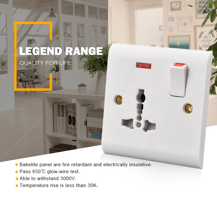 Wall Electric Power 3 Pin Universal Switch Socket Outlet - Buy 3 Pin ...