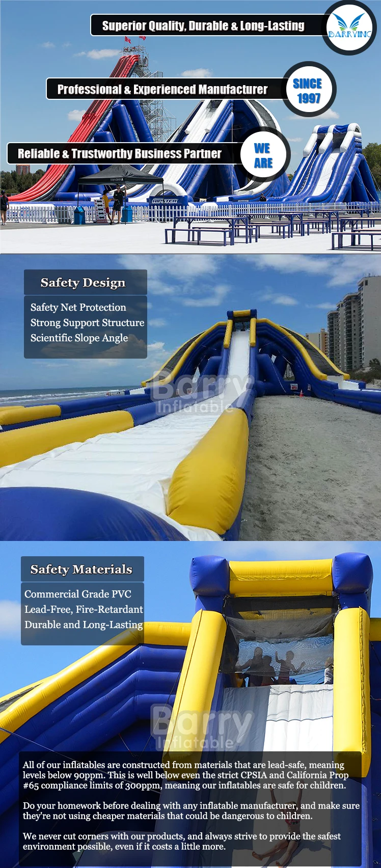 Cheap Price Water Slide Inflatable Slip And Slide Commercial Yellow 10m ...