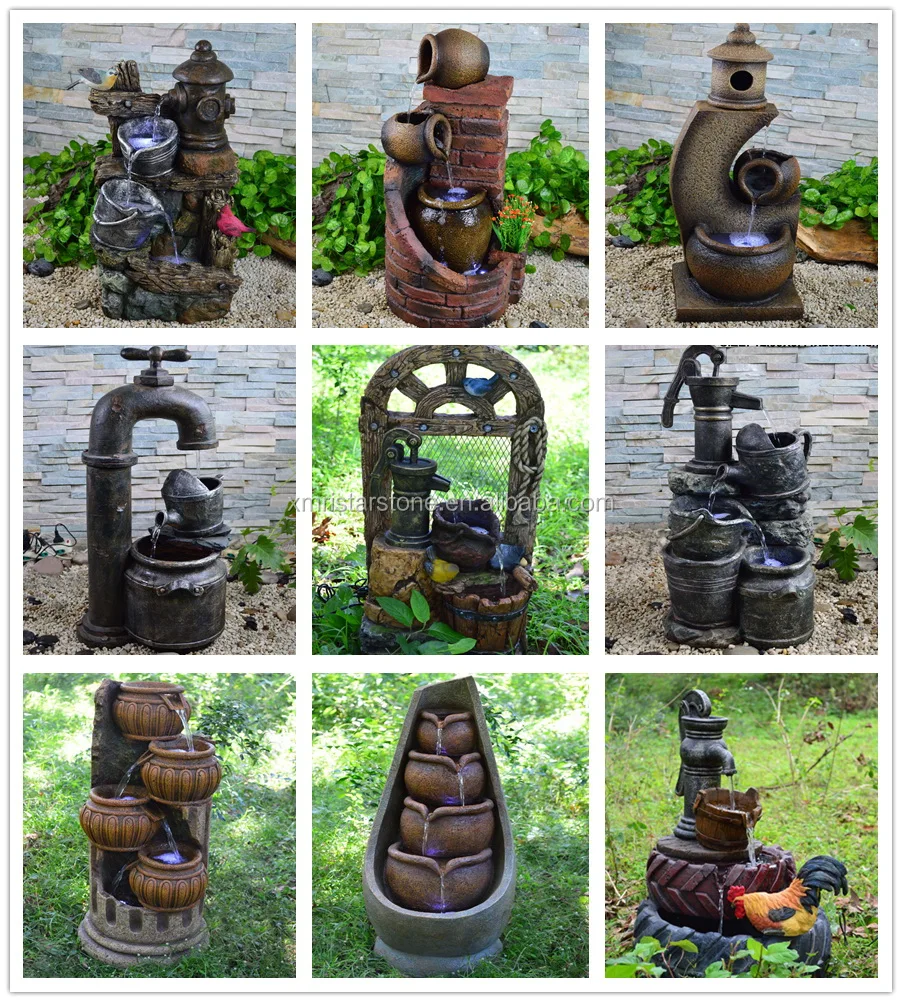 Outdoor Resin Water Fountain with LED Light for Garden