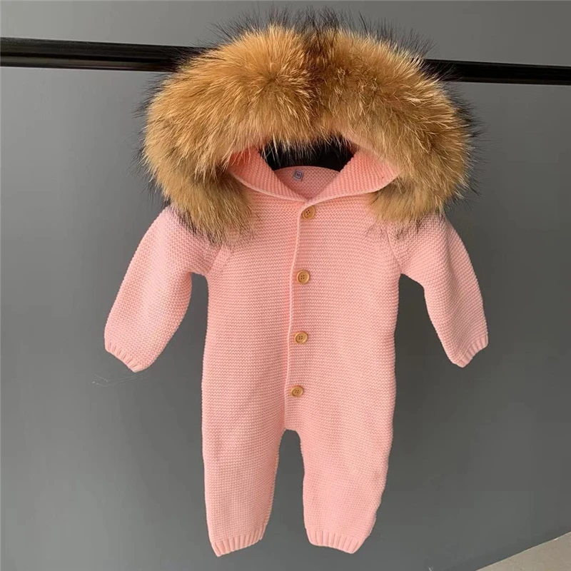 Wholesale Kids Winter Romper Boys Girls Knitted Jumpsuit Real Fur ...