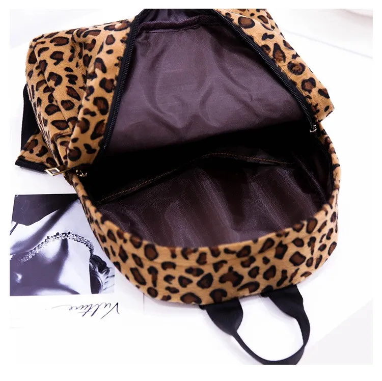 New Arrival Leopard Print Velvet Backpack Leopard Fur Bag Leopard ...