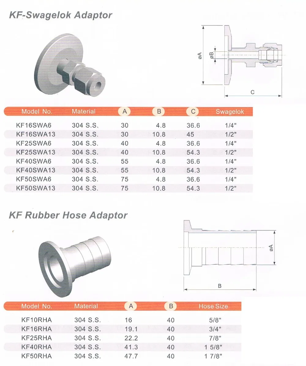 High Vacuum Components Kf10 Kf16 Kf25 Kf40 Kf50 Rubber Barb Hose ...
