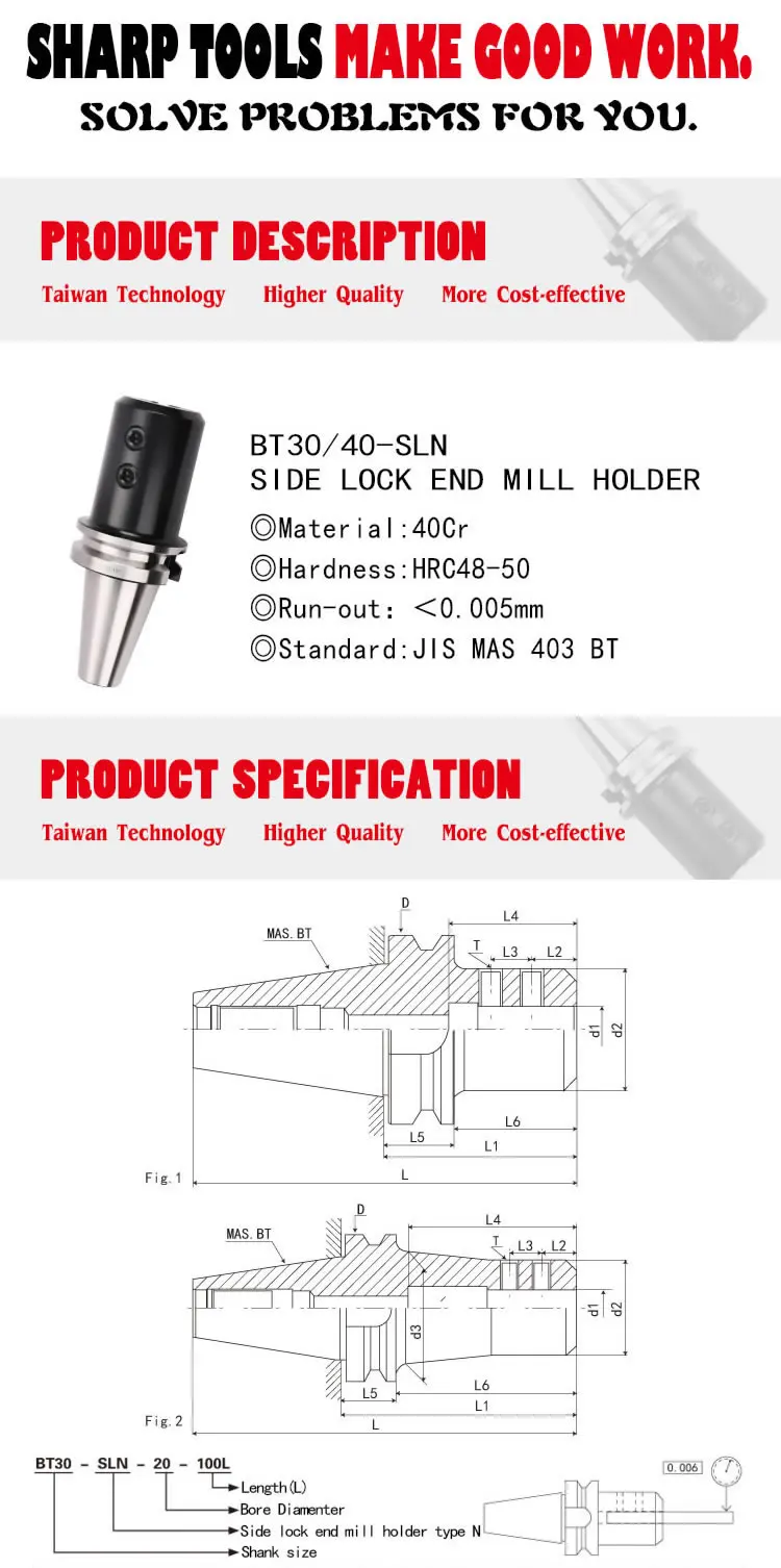 High Quality Cnc Bt30 Bt40 Bt50 Side Lock Weldon End Mill Arbor Tool ...