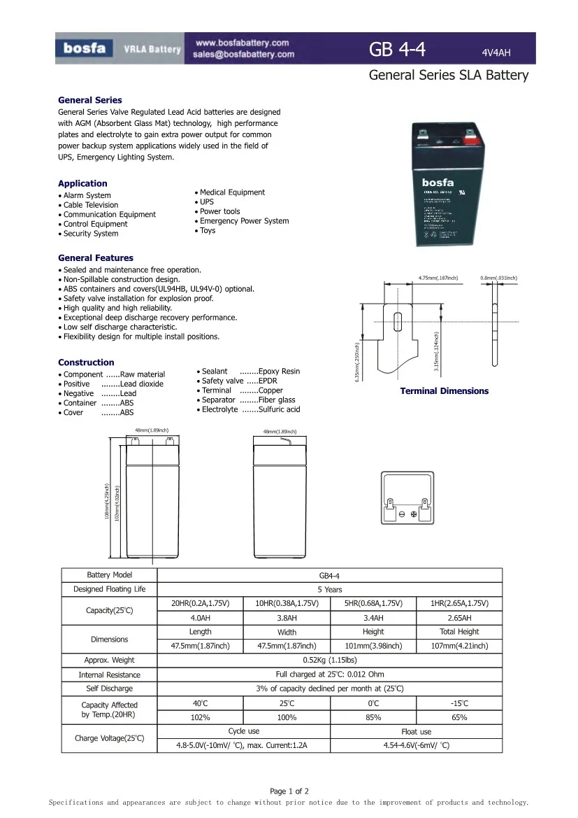 Sealed Lead Acid Battery 4v 4ah China Battery 4 Volt Batteries 4ah ...