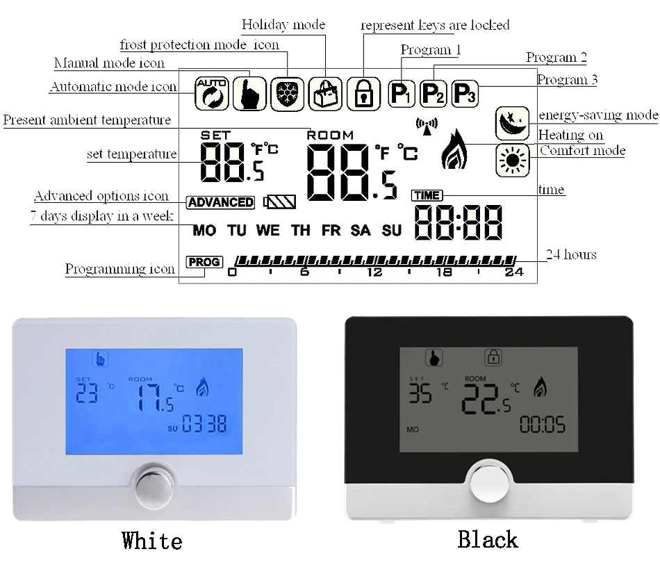Hy04bw Battery Operated Thermostat / Boiler Room Thermostat Heating And ...