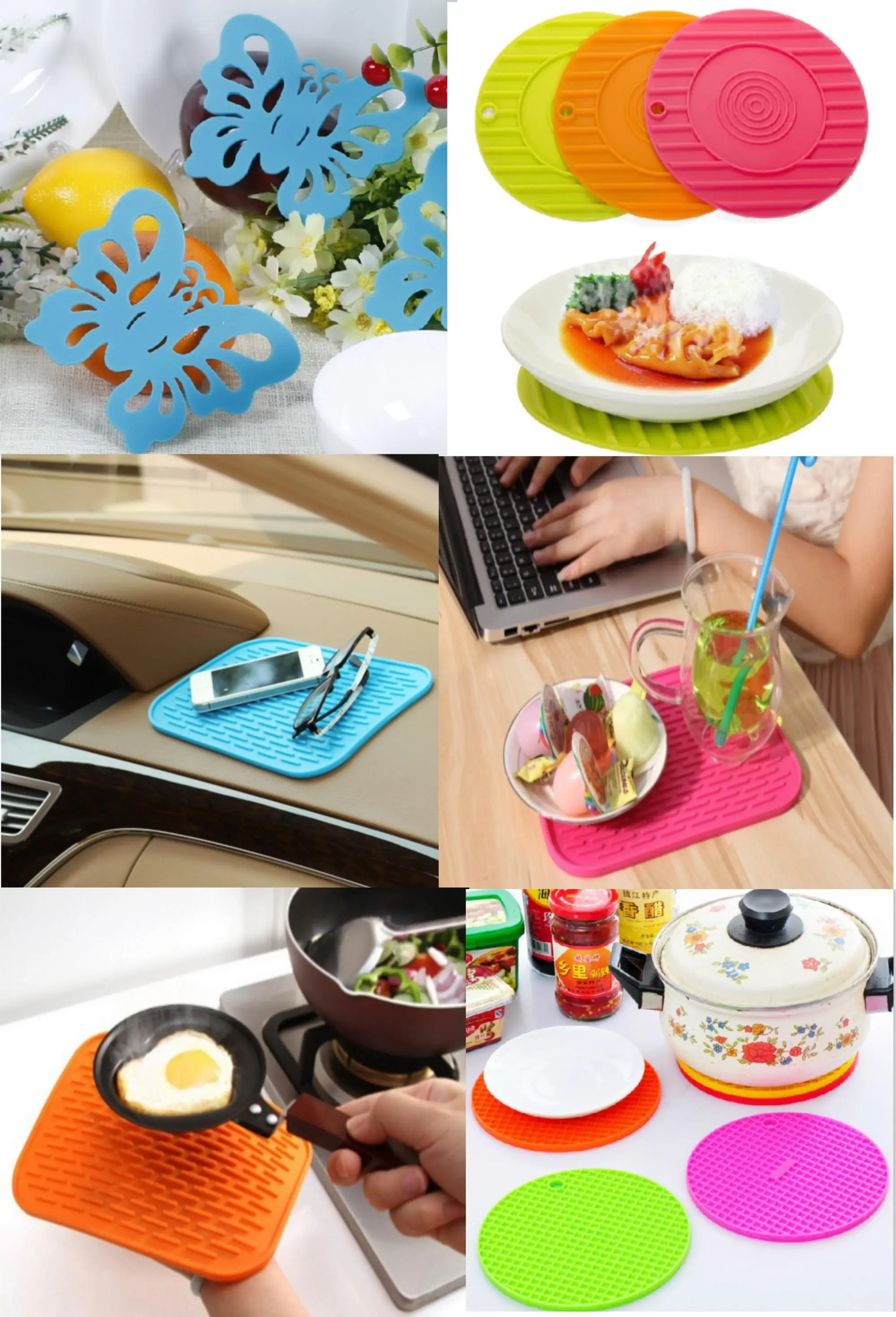 2020 Cute Round Table Mat Silicone Heat Resistant Coasters Cup Rubber ...