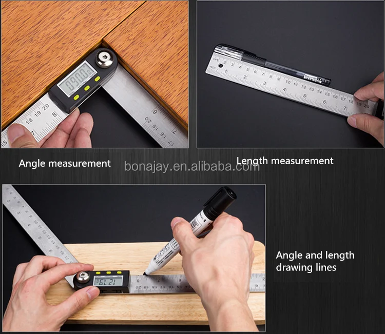 2 In 1 Digital Angle Ruler Protractor 360 Degree 200/300/500mm ...