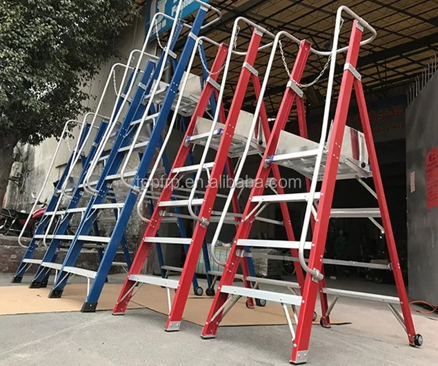 Fibreglass Platform Step Ladder with Handrail - 2 Year Warranty