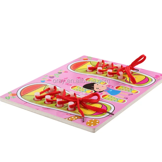 Educational Toy Wooden Threading Board Early Learning Toy Kids Hand Eye ...