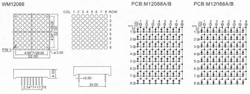 China Factory 8*8 Dot Matrix Led Display 3mm Kem-12088-bsg Green Led ...