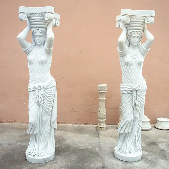 Outdoor Stone Lady Street Lights - Antique Marble Statues