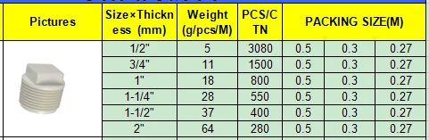 High Quality Bs Standard Pvc Male Plastic Threaded Plug Cheap Names Of ...