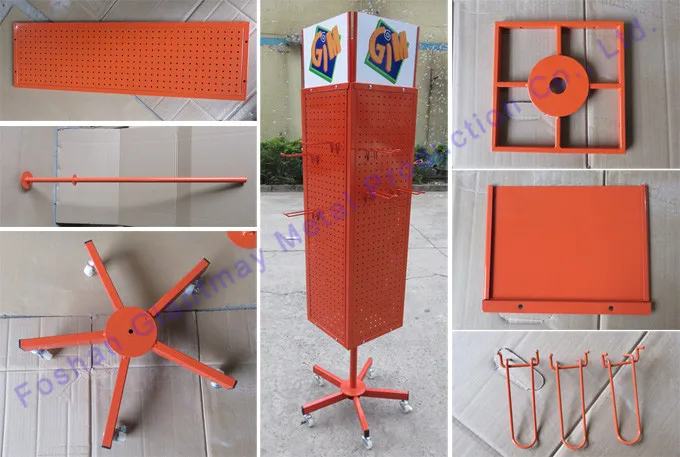 Portable Product Free Standing Floor 4 Sided Rotating Metal Pegboard ...