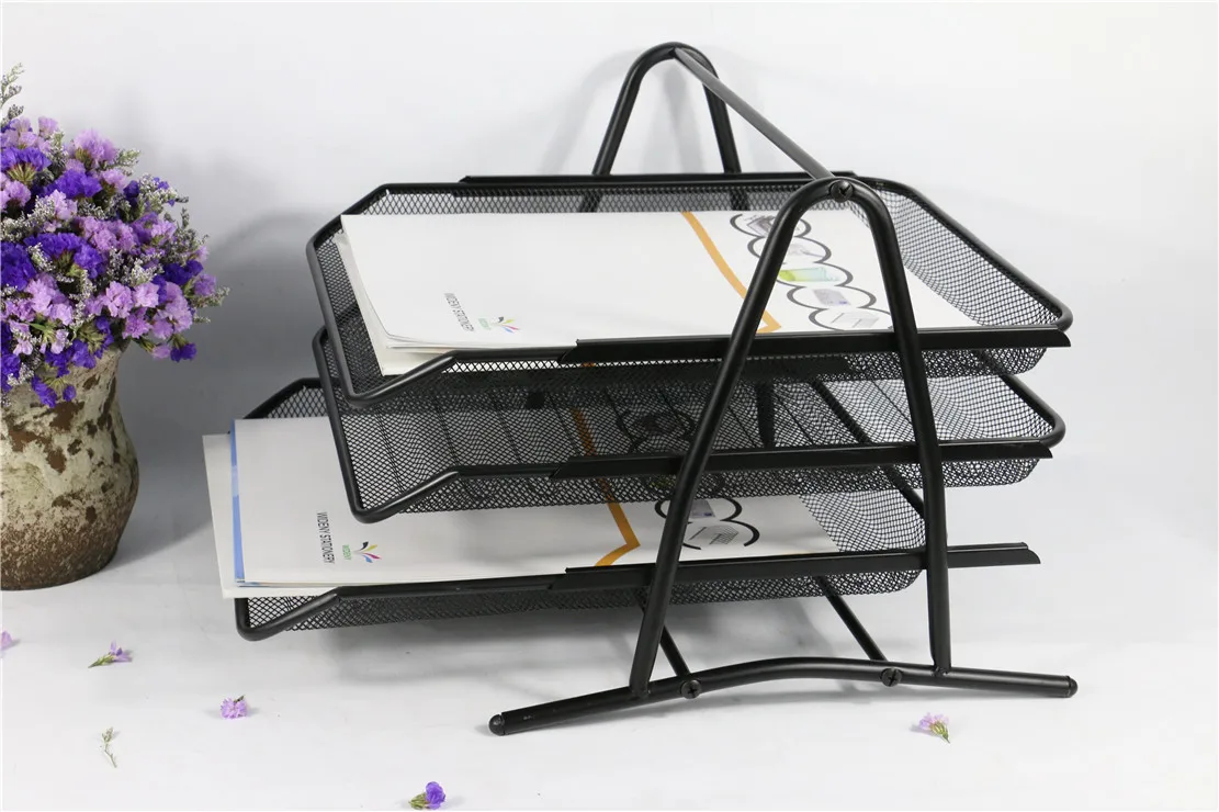 Office 3 Layer Desk Table Iron Mesh Desktop File Organizer Metal ...