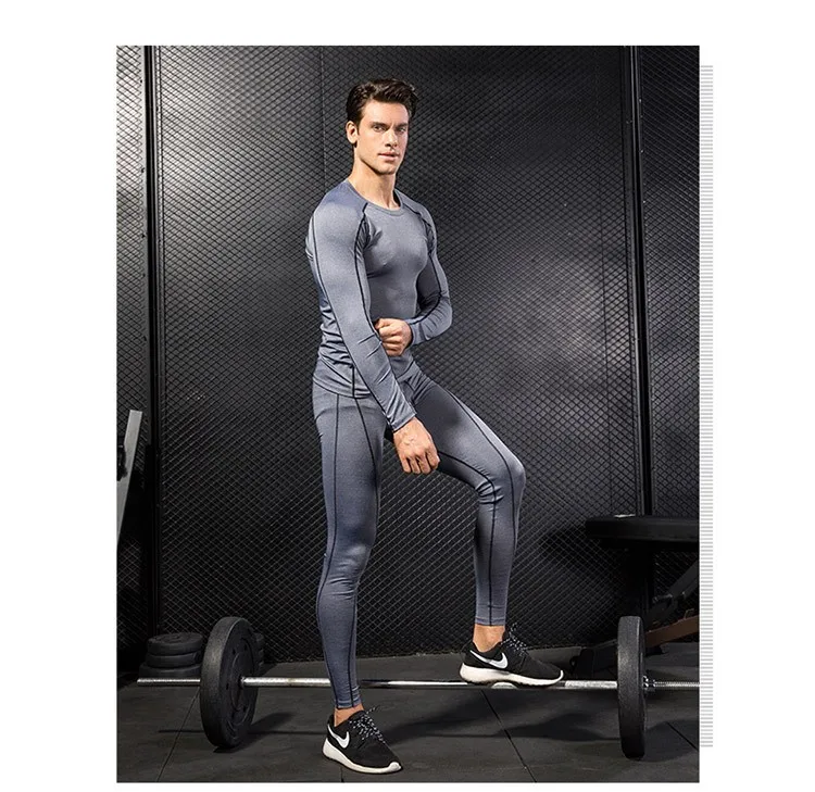 Men Athletic Gym Training Compression T-shirt And Pants Suit Elastic ...