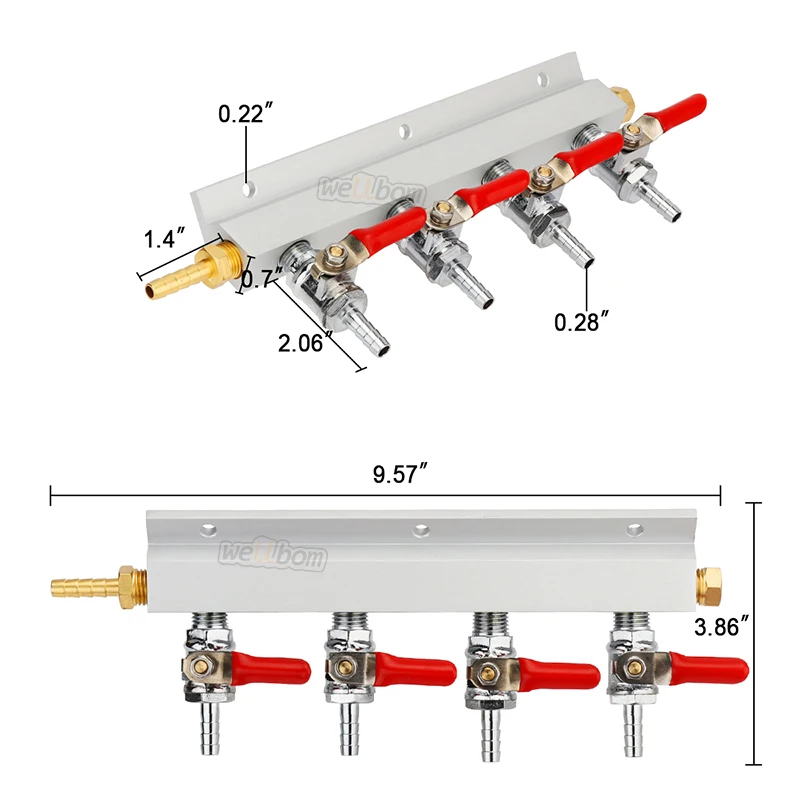4 Way Co2 Gas Distribution Manifold With Safety Check Valves 7mm Hose ...