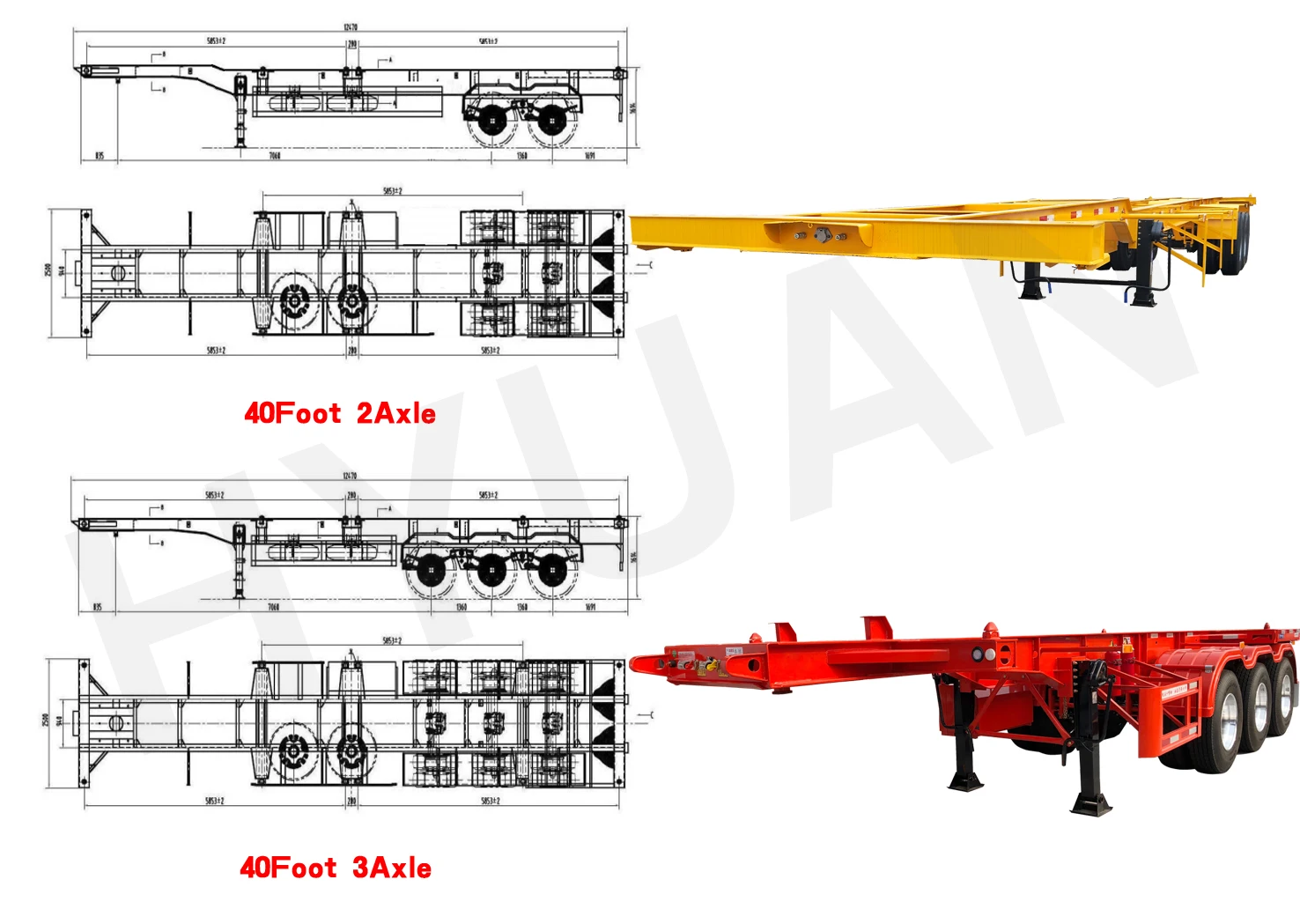 Good Price 40ft Container Skeleton Trailer 45ft Flatbed Container Semi ...