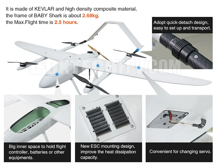 Baby Shark 260 Long Endurance Fixed Wing Vtol Uav Drone For Inspection ...