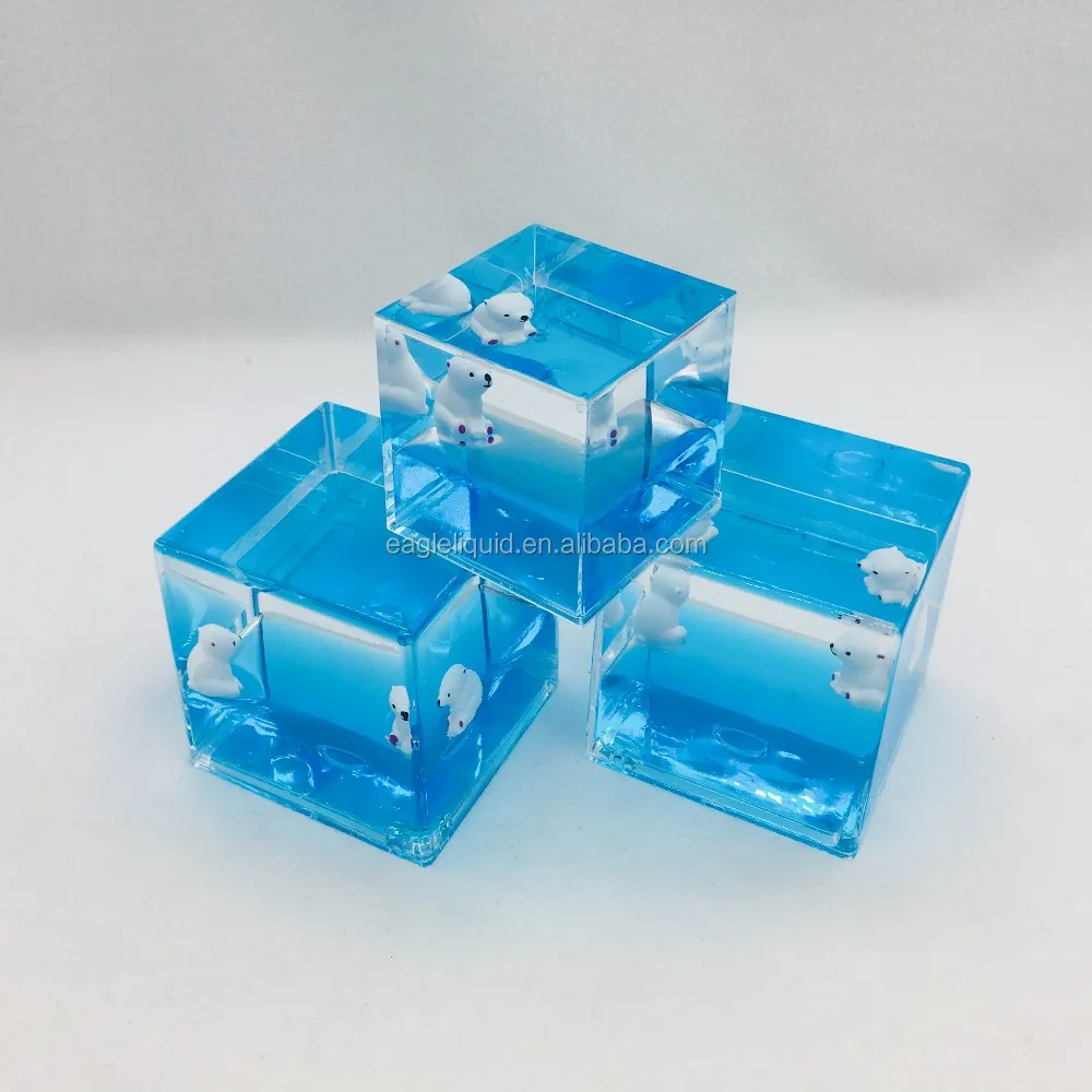 Small Size Cubic Paperweight Liquid Oil With Sea Animal Floater ...