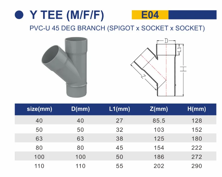 Factory High Quality 45 Degree Upvc Pvc Din Standard Pipe Fitting Lateral Tee Pvc Y Tee Branch ...