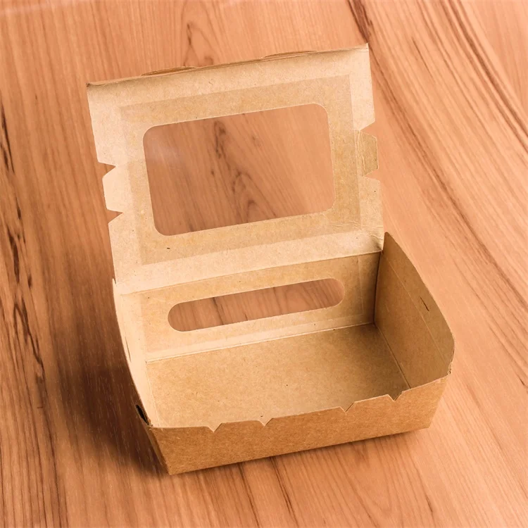 Take Away Folding Box Kraft Paper Bakery Boxes Clear Window Bread Box ...